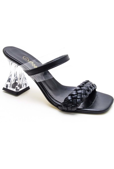 Bulut Ayakkabı Siyah Kadın Şeffaf Topuk Örgülü Günlük Abiyeterlik - Siyah - 36