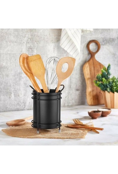 Zuzu Made Lüks Dekoratif Mat Siyah Tezgah Üstü Metal Kaşıklık - Dekoratif Kaşıklık Siyah Renk