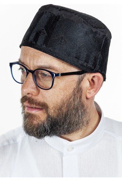 İhvan Nakış Desenli Kalıp Kumaş Takke Siyah