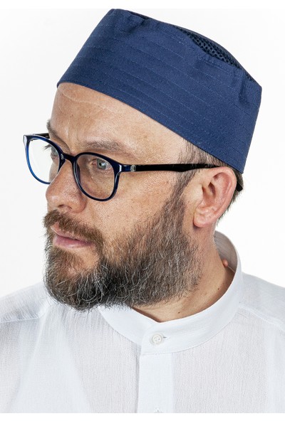 İhvan Fileli Kalıp Kumaş Takke Lacivert