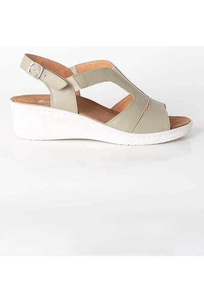 Modaviki Hakiki Deri Anatomik Sandalet Haki ZND1365803