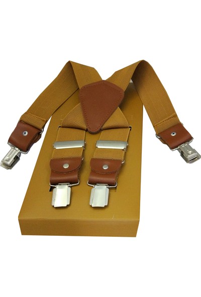 Kemer Dünyası Metal 4 Klipsli Uçları Derili Lüx Pantolon Askısı