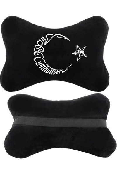 1Araba 1Ev Peugeot 2008 Oto Uyumlu Koltuk Boyun Yastığı Bayrak Baskılı Siyah 2 Adet Yastık