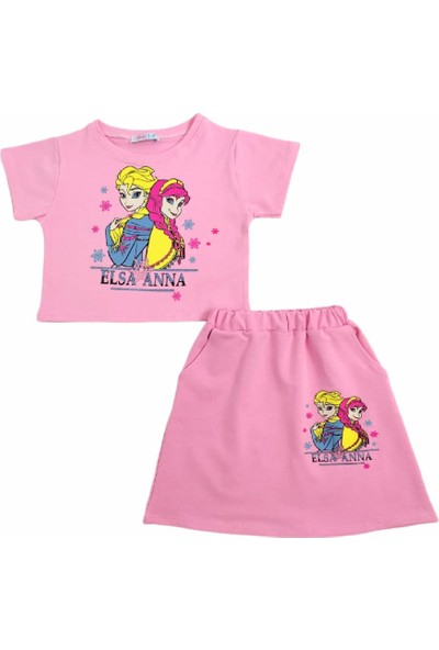 Siya Life Kız Çocuk Elsa Baskılı Crop T-Shirt&etek Alt Üst Takım
