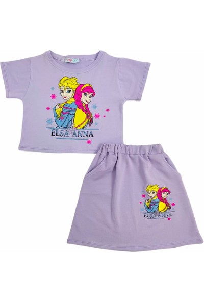 Siya Life Kız Çocuk Elsa Baskılı Crop T-Shirt&etek Alt Üst Takım