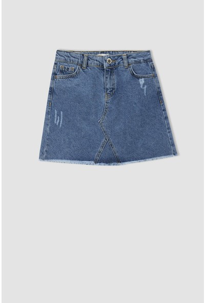Defacto Kız Çocuk Yırtık Detaylı Jean Etek V1935A621HS