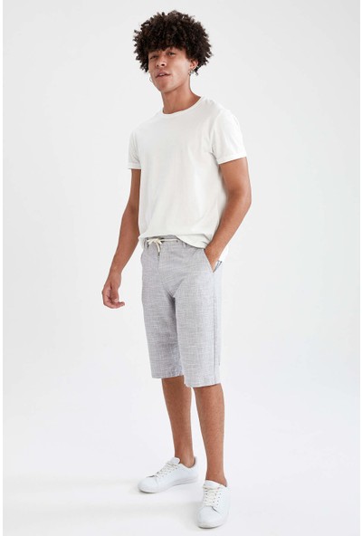 DeFacto Regular Fit Bağcıklı Keten Bermuda Şort N8076AZ21SM