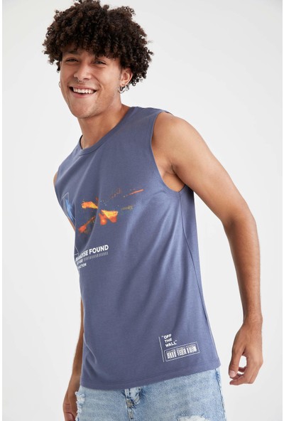 DeFacto Regular Fit Bisiklet Yaka Baskılı Kolsuz Tişört V9054AZ21HS