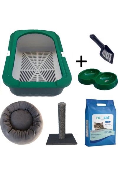 OPTIMAL Kedi Elekli Tuvalet Kabı Yeşil (5 Lt Kum + Kürek + 50 cm Tırmalama + Yatak ve Çiftli Mama Kabı Seti) OPTIMAL Kedi Elekli Tuvalet Kabı Yeşil (5 Lt Kum + Kürek + 50 cm Tırmalama + Yatak ve Çiftli Mama Kabı Seti)