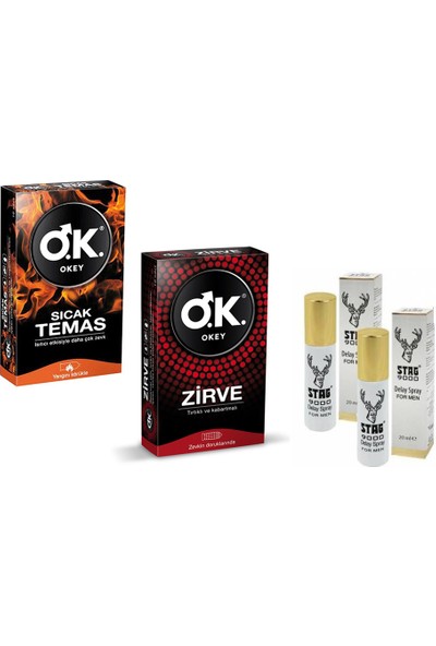 Okey Prezervatif Sıcak Temas + Zirve + 2 Adet Stag Sprey 9000 Okey Prezervatif Sıcak Temas + Zirve + 2 Adet Stag Sprey 9000