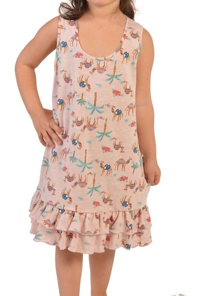 Nicoletta Somon Kız Çocuk Tunik Gecelik Geniş Askılı Pamuk