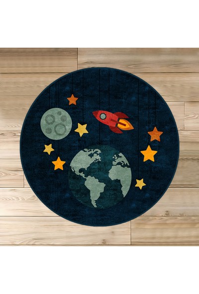 Homessa Uzay Gemisi Yuvarlak Çocuk Halısı Homessa Uzay Gemisi Yuvarlak Çocuk Halısı