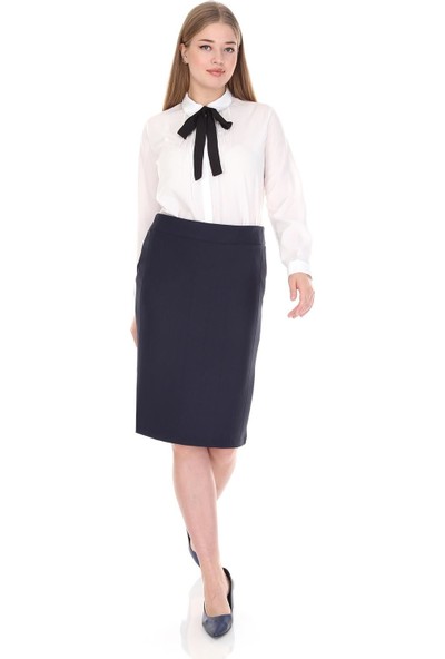Modayız Lacivert Fitilli Büyük Beden Etek 5C-0850