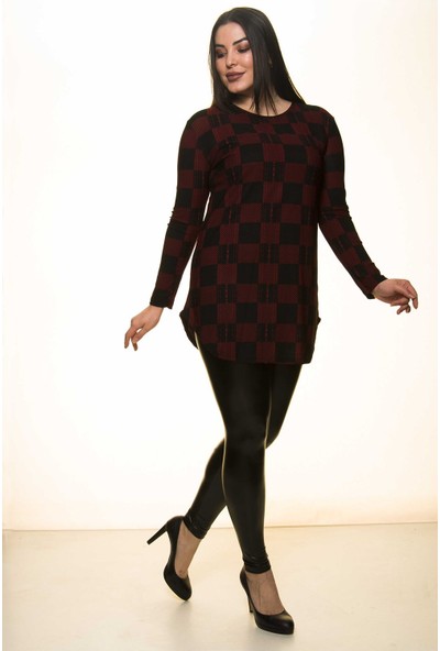 Modayız Bordo Siyah Büyük Beden Bluz J1-1447