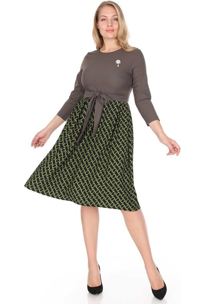 Modayız Yeşil Kloş Büyük Beden Elbise 25B-0943 Modayız Yeşil Kloş Büyük Beden Elbise 25B-0943