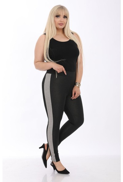 Modayız Şeritli Esnek Büyük Beden Tayt 5A-1289 Modayız Şeritli Esnek Büyük Beden Tayt 5A-1289