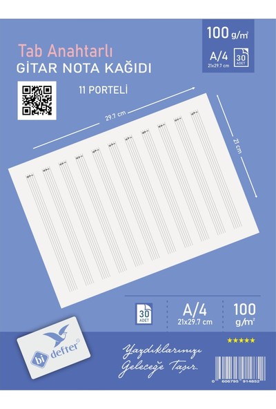 Bi Defter Gitar Nota Kağıdı - Tab Anahtarlı Bi Defter Gitar Nota Kağıdı - Tab Anahtarlı