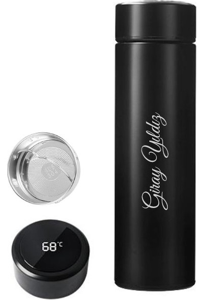 Hediye Gezgini Kişiye Özel LED Sıcaklık Göstergeli Filtreli Süzgeçli 500 Ml. Termos Mug