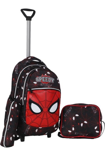 Çantaland Çekçekli 3'lü Örümcek Adam Desenli Erkek Çocuk Beslenmeli ve Kalemlikli Ilkokul Çantası