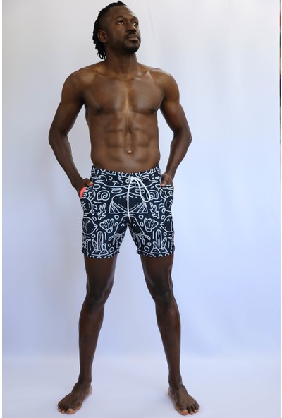 Enzo Stanley Erkek Desenli Lacivert Deniz Şortu