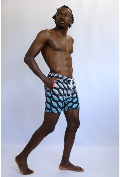 Enzo Stanley Erkek Desenli Lacivert Deniz Şortu