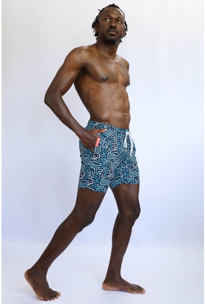 Enzo Stanley Erkek Desenli Lacivert Deniz Şortu