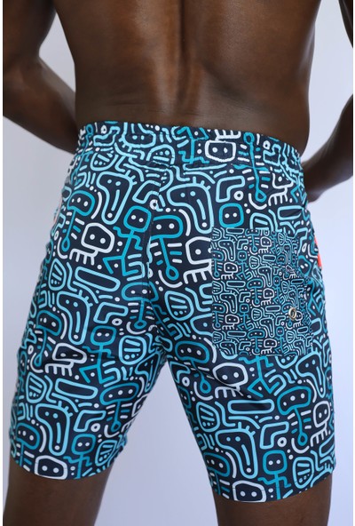 Enzo Stanley Erkek Desenli Lacivert Deniz Şortu