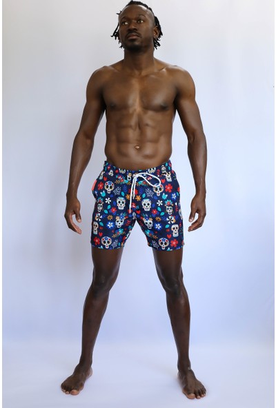 Enzo Stanley Erkek Desenli Lacivert Deniz Şortu