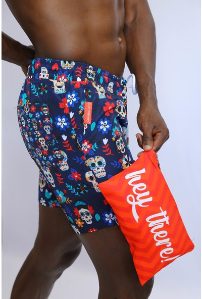 Enzo Stanley Erkek Desenli Lacivert Deniz Şortu