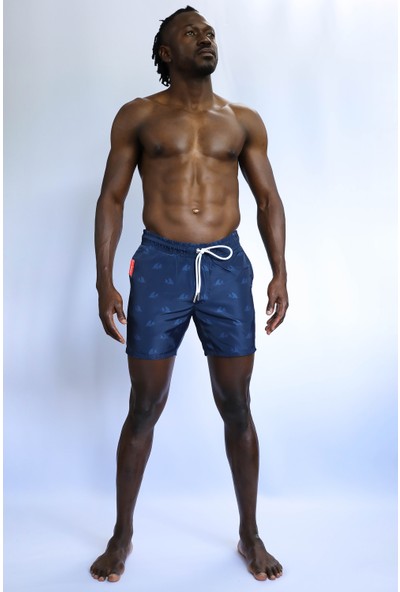 Enzo Stanley Erkek Desenli Lacivert Deniz Şortu