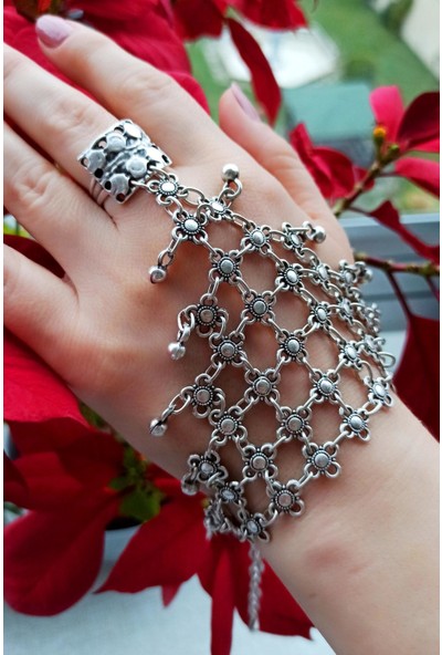 Antik Gümüş Kaplama Üçgen Şekilli El Yapımı Kadın Şahmeran