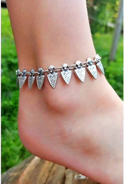 Antik Gümüş Kaplama Üçgen Şekilli El Yapımı Kadın Halhal