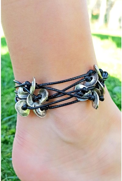 Antik Gümüş Kaplama Ipli Daire Şekilli El Yapımı Kadın Halhal Antik Gümüş Kaplama Ipli Daire Şekilli El Yapımı Kadın Halhal