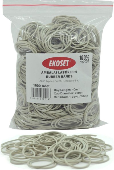 Ekoset Beyaz Paket Ambalaj Toka Para Lastiği 1000 Adet 40 mm Ekoset Beyaz Paket Ambalaj Toka Para Lastiği 1000 Adet 40 mm