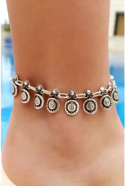 Antik Gümüş Kaplama Motif Şekilli El Yapımı Kadın Halhal