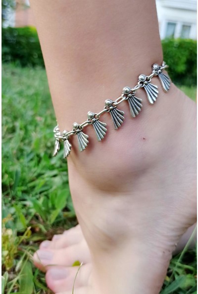 Antik Gümüş Kaplama Yelpaze Şekilli El Yapımı Kadın Halhal