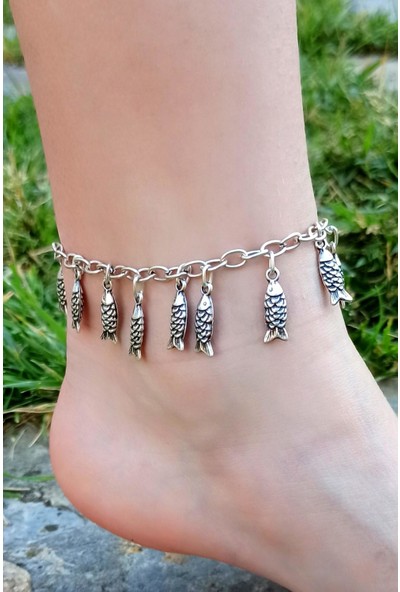 Antik Gümüş Kaplama Balık Şekilli El Yapımı Kadın Halhal