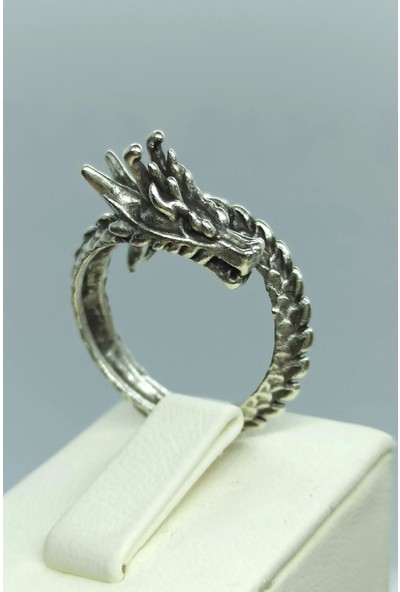 Antik Gümüş Kaplama Ejderha Şekilli El Yapımı Ayarlanabilir Yüzük