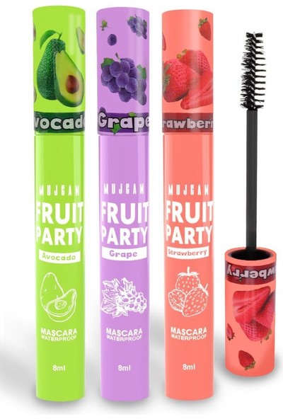 Mujgan 3'lü Maskara Seti Fruıt Party Avokado+ Üzüm+Çilek Içerikli Waterproof Siyah Maskara 8 ml Mujgan Mujgan 3'lü Maskara Seti Fruıt Party Avokado+ Üzüm+Çilek Içerikli Waterproof Siyah Maskara 8 ml Mujgan