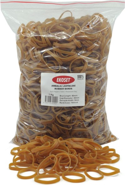 Ekoset Geniş Kauçuk Paket Ambalaj Kasa Lastiği 50X5 mm 1 kg Ekoset Geniş Kauçuk Paket Ambalaj Kasa Lastiği 50X5 mm 1 kg