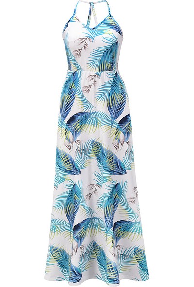 Gogoo Hawaii Desenli Yazlık Elbise-Beyaz (Yurt Dışından)