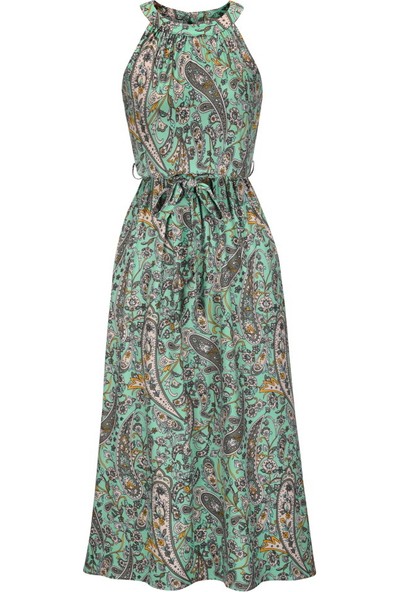 Gogoo Çiçek Baskılı Kolsuz Elbise-Yeşil (Yurt Dışından)