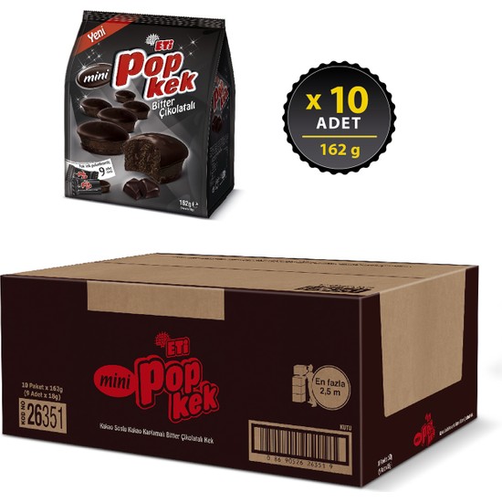 Eti Popkek Mini Bitter Çikolatalı Kek 162 g x 10 Adet Fiyatı